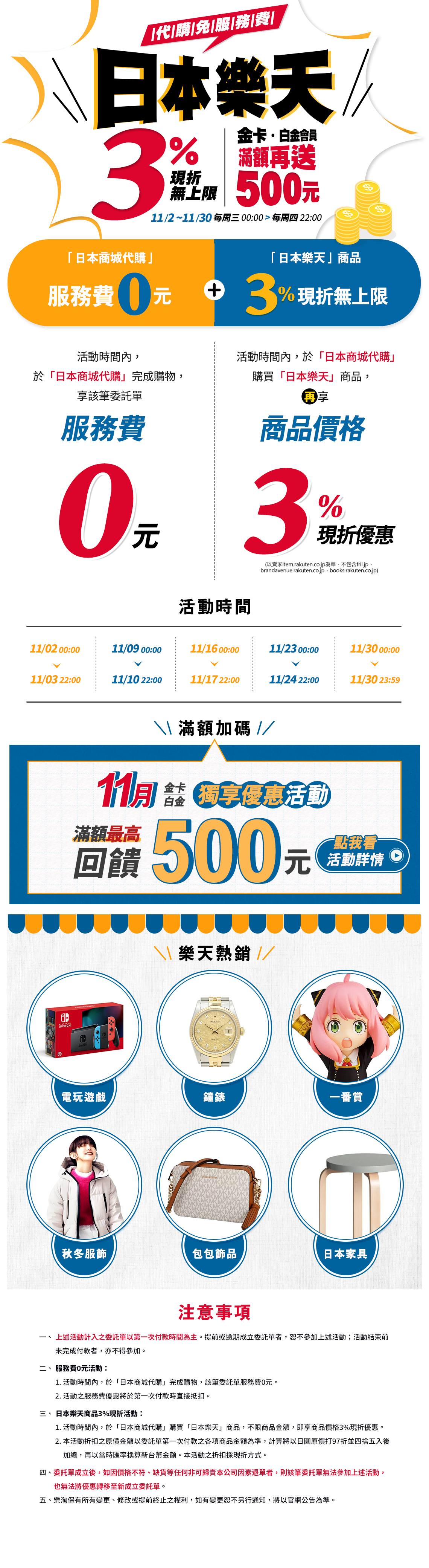 letao樂淘 - 2022/11/02-11/30 每週三00:00~週四22:00 樂天代購免服務費﹐3%回饋