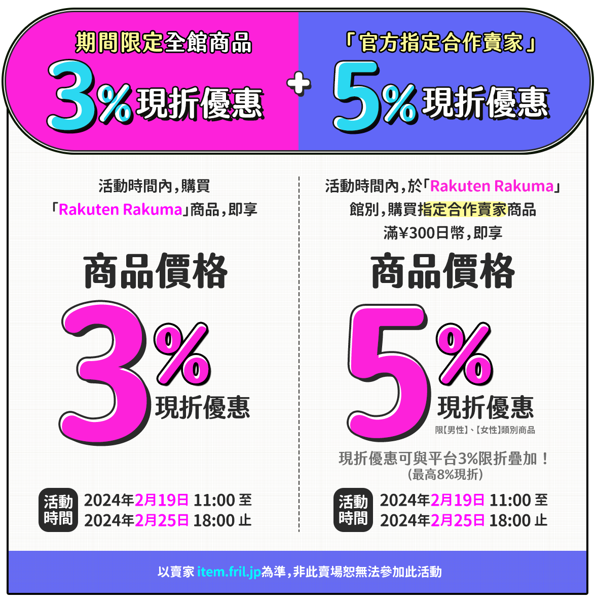 樂淘Letao- 2月Rakuma 期間限定 3%現折！指定合作賣家最高享8%現折！